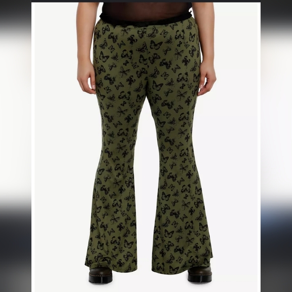 Hot Topic | Pants & Jumpsuits | Hottopic Xl Flare Pants Green Butterfly ...